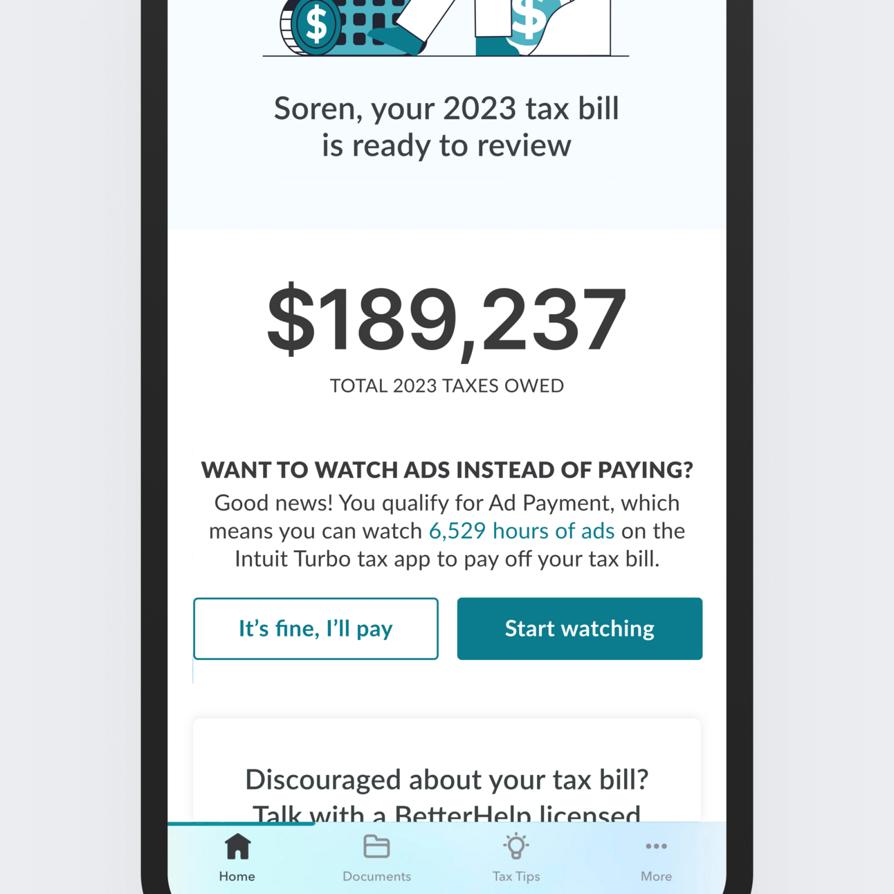 Turbo Tax Ad Payment