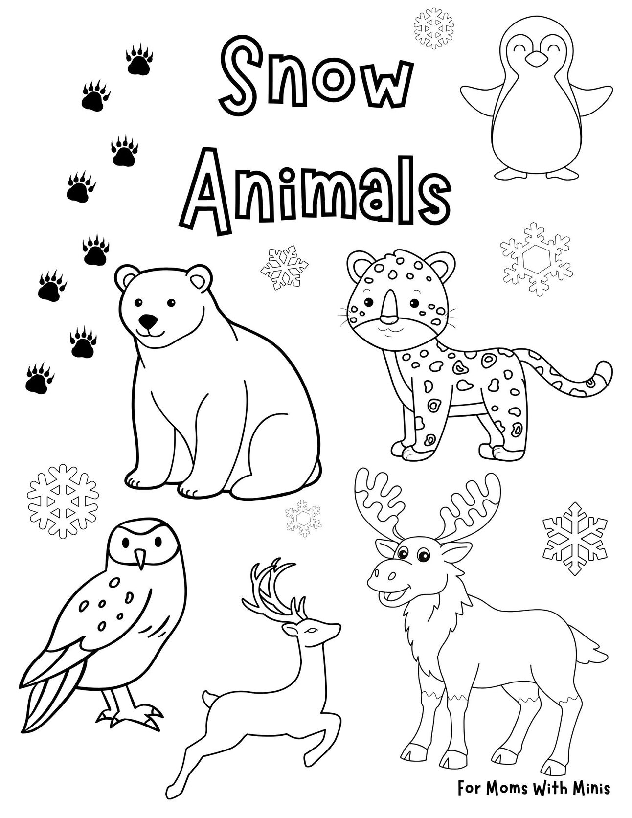 🦌 Snow Animals Coloring Page