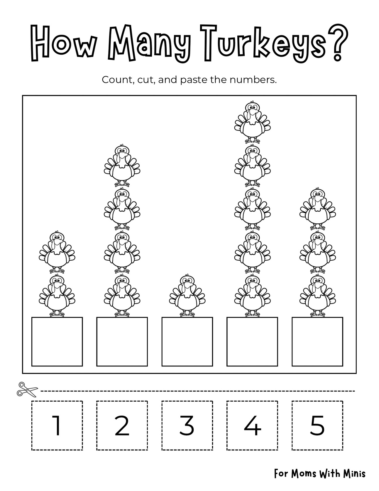 Count the Turkeys Kids Worksheet