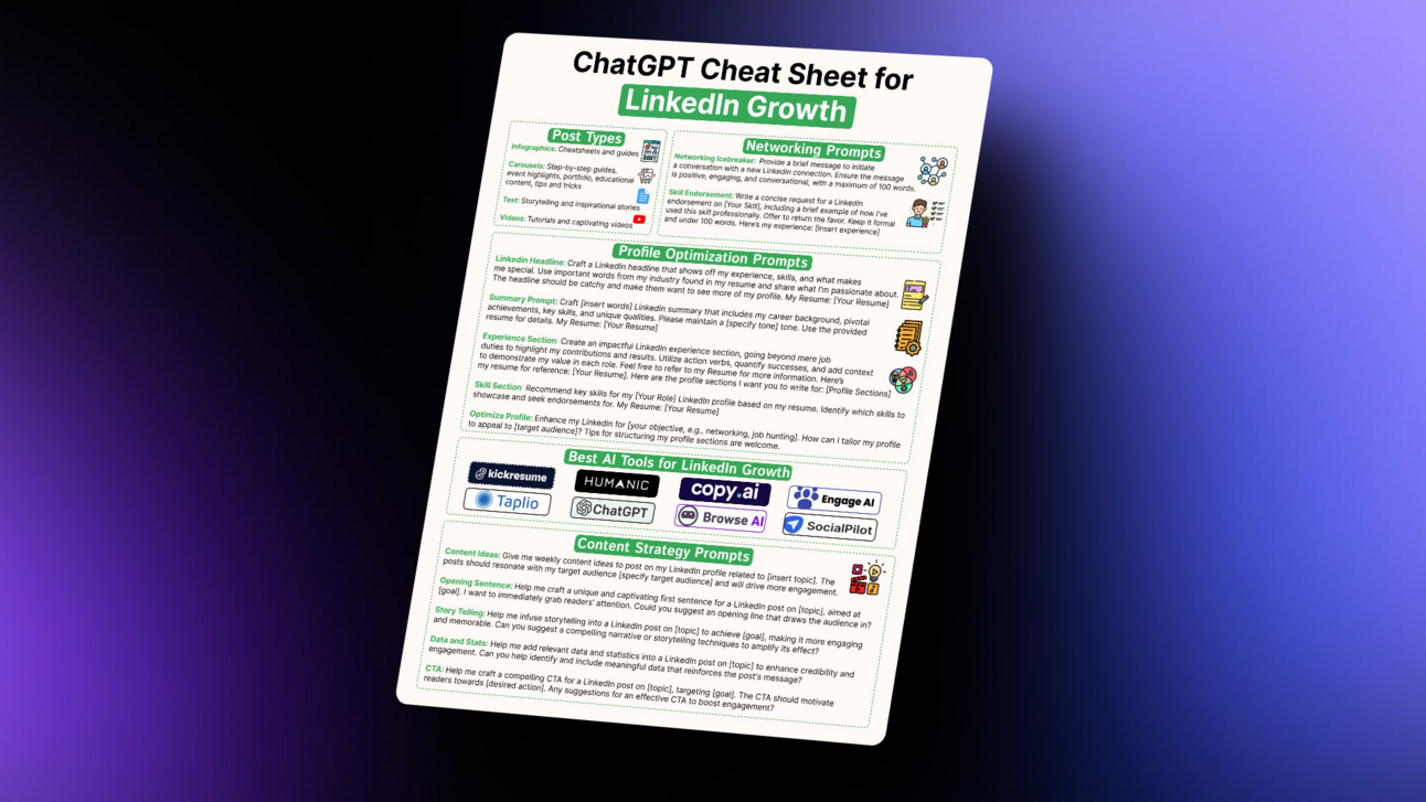 🏆 The ChatGPT Cheat Sheet For Linkedin Growth