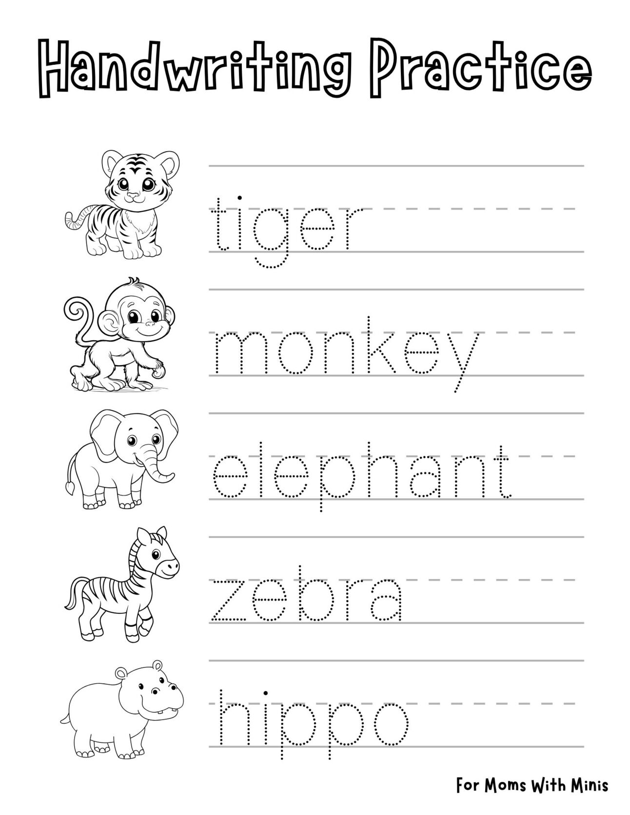 Zoo Animal Handwriting Practice