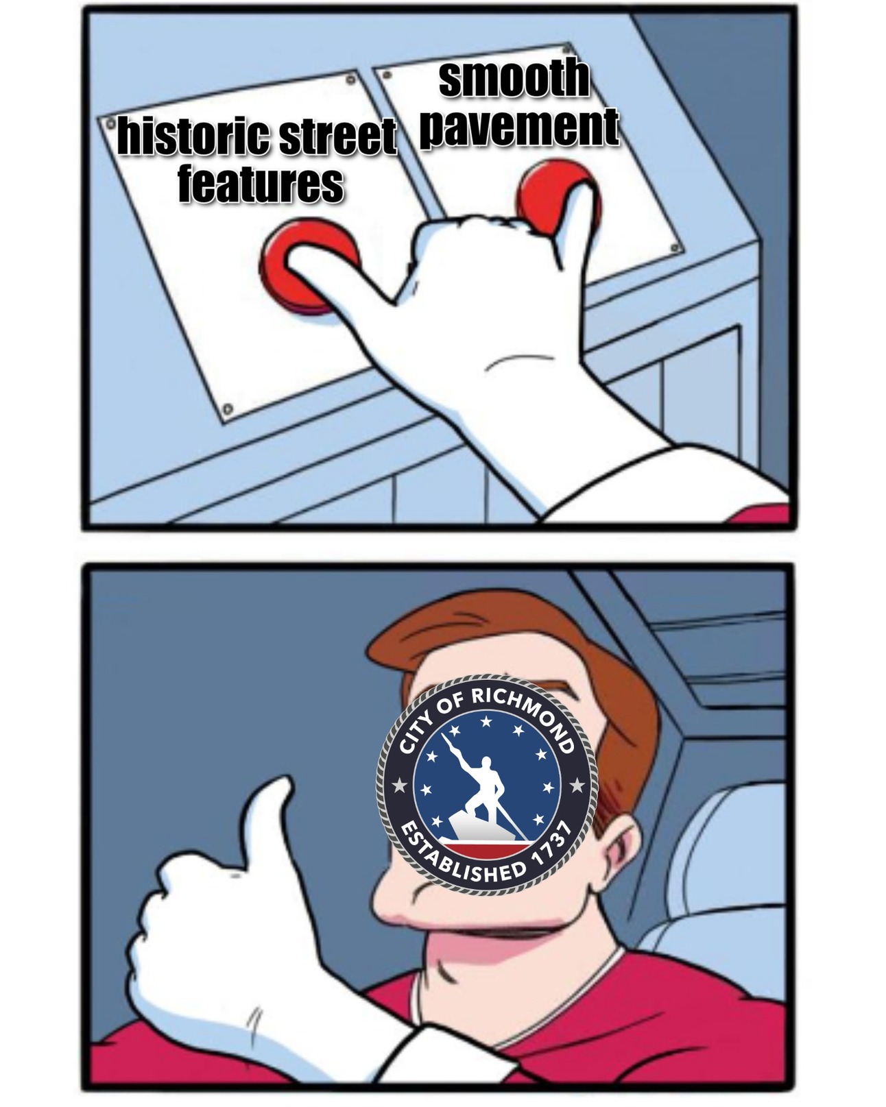 Default asphalt vs. cobblestone character in Union Hill