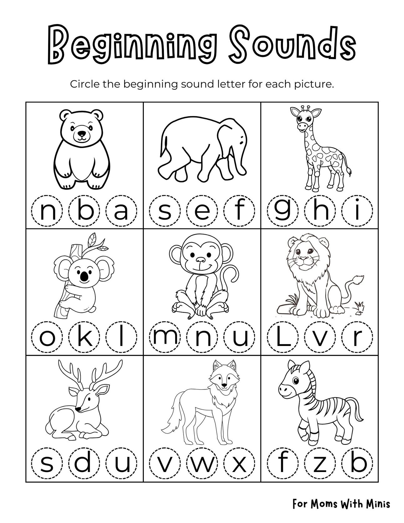 Land Animal Beginning Sounds
