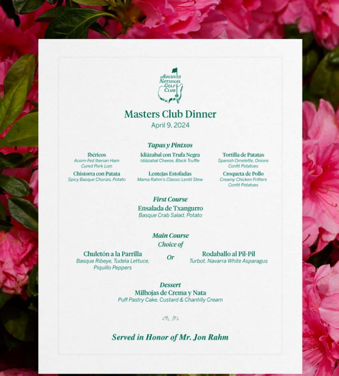 🏌️ Masters' Dinner Menu Revealed