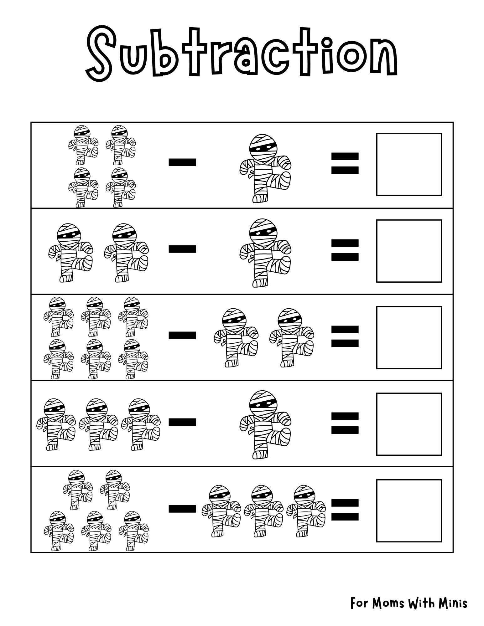 Mummy Subtraction Worksheet