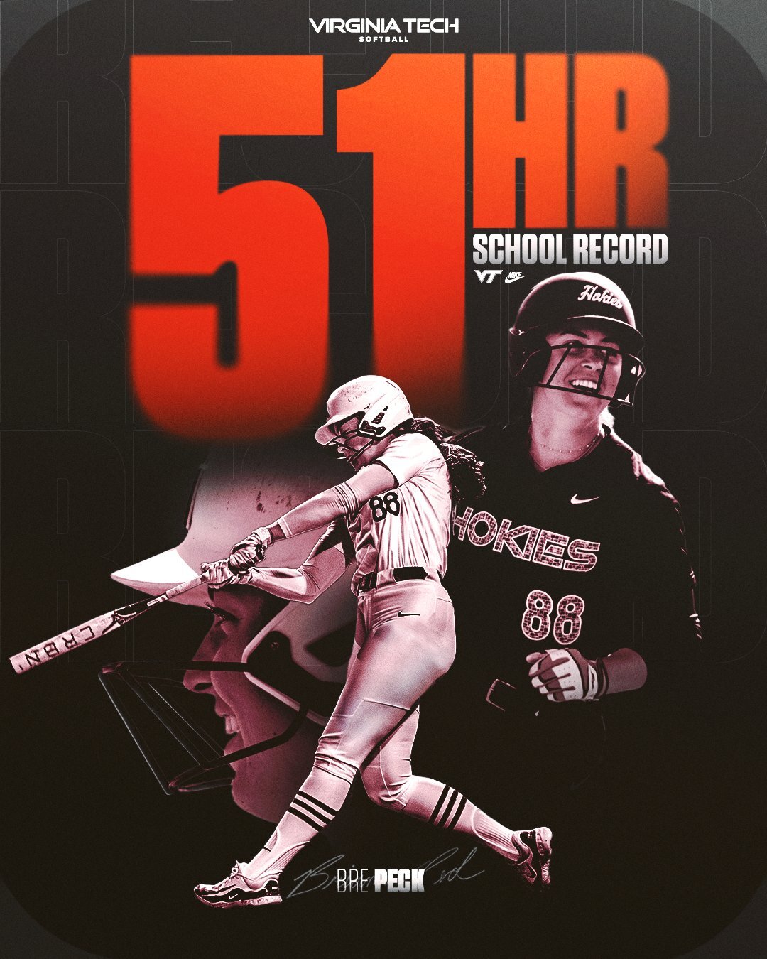 Bre Peck holds two all-time Virginia Tech Hokies softball records.
