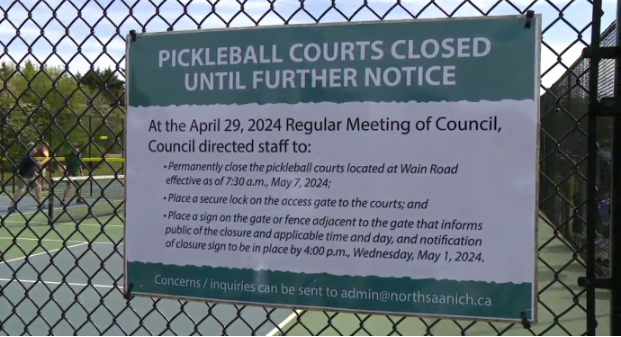 May 8 - Pickleball courts close in North Saanich