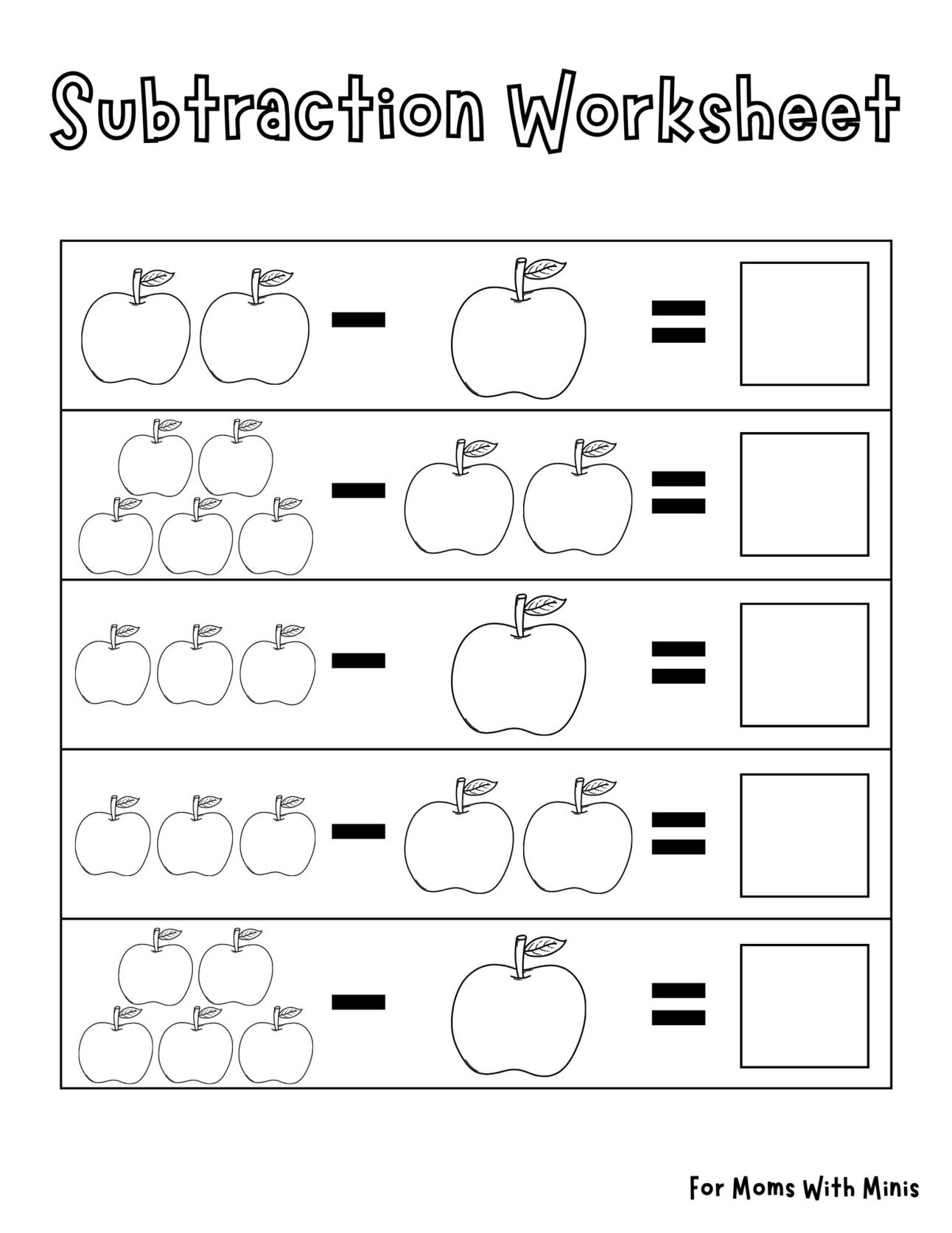 Apple Subtraction Worksheet
