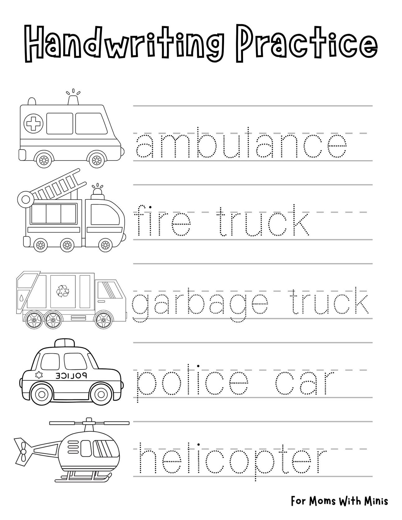 Emergency Vehicle Handwriting Practice