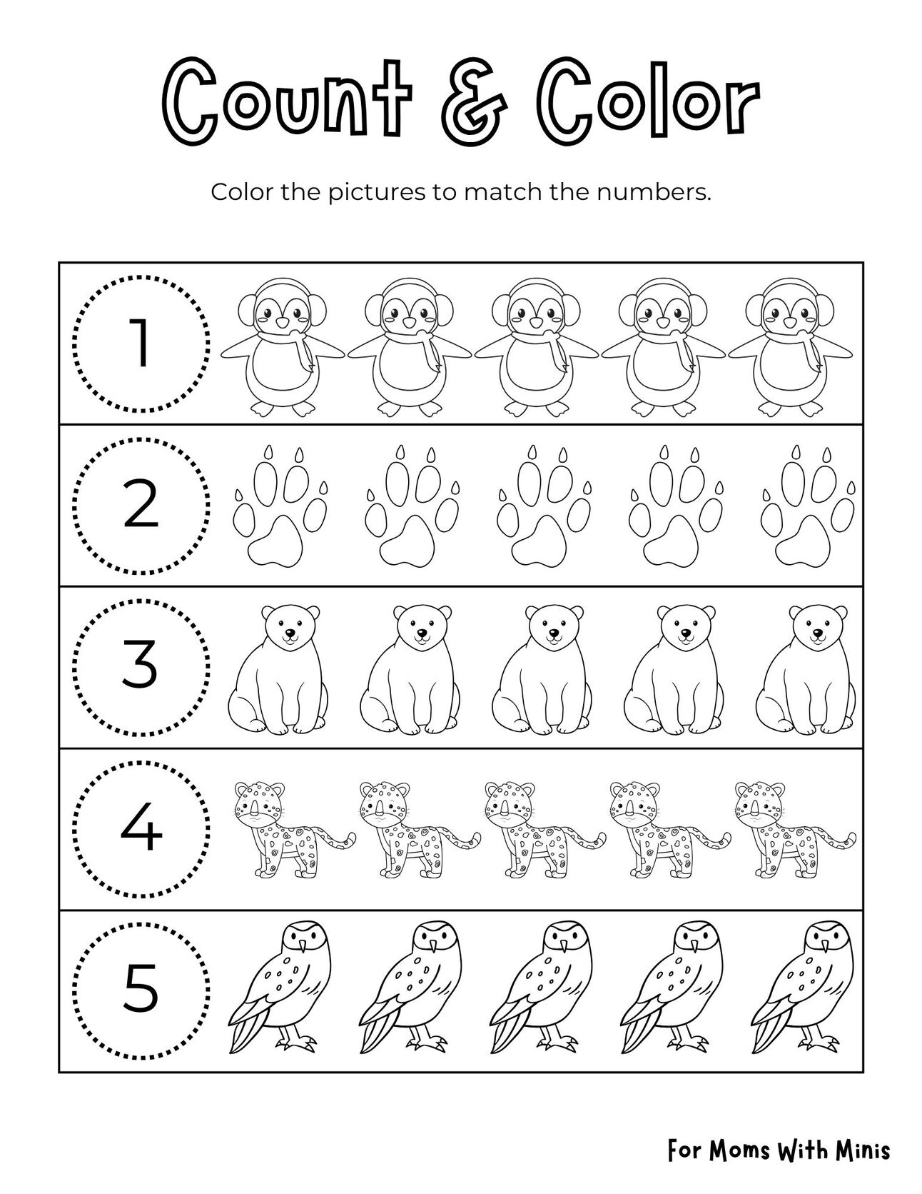 🐾 Count and Color The Winter Animals