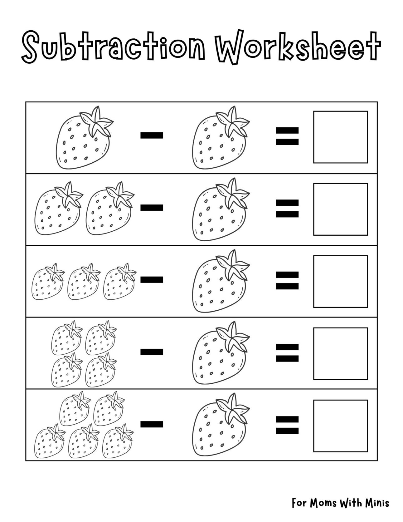 Strawberry Subtraction Worksheet