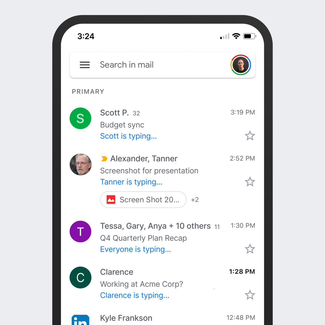 Gmail multiple live typing indicators
