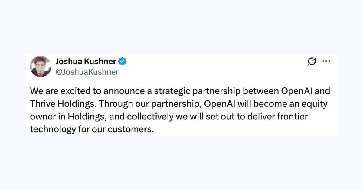 OpenAI buys stake in Thrive Holdings, plans to embed agents across its ...