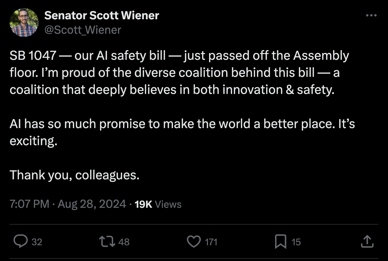 California's SB 1047 AI safety bill passed