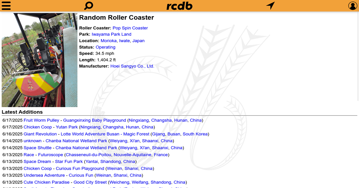 RCDB: a database for roller coasters