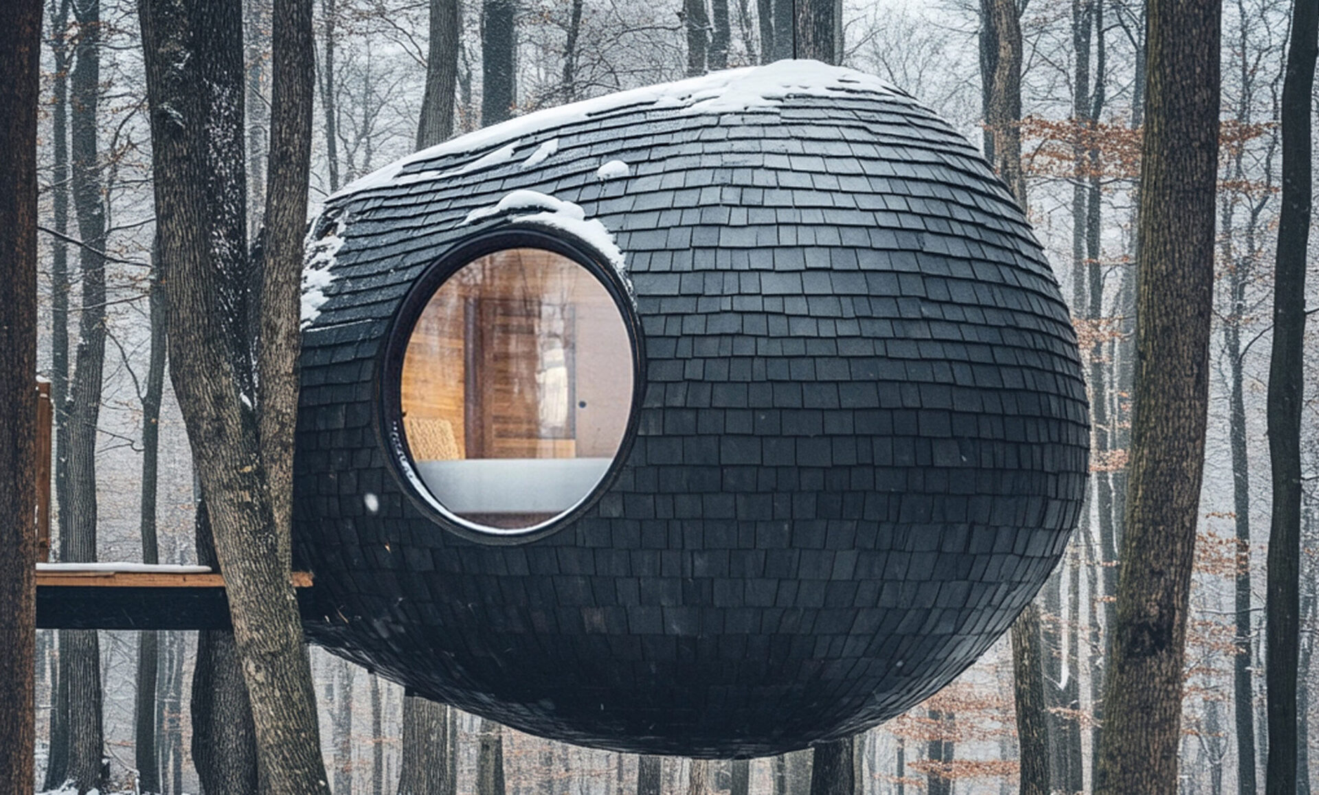 Shingled Sphere Treehouses Perched in the Forest Make for a Magical Escape