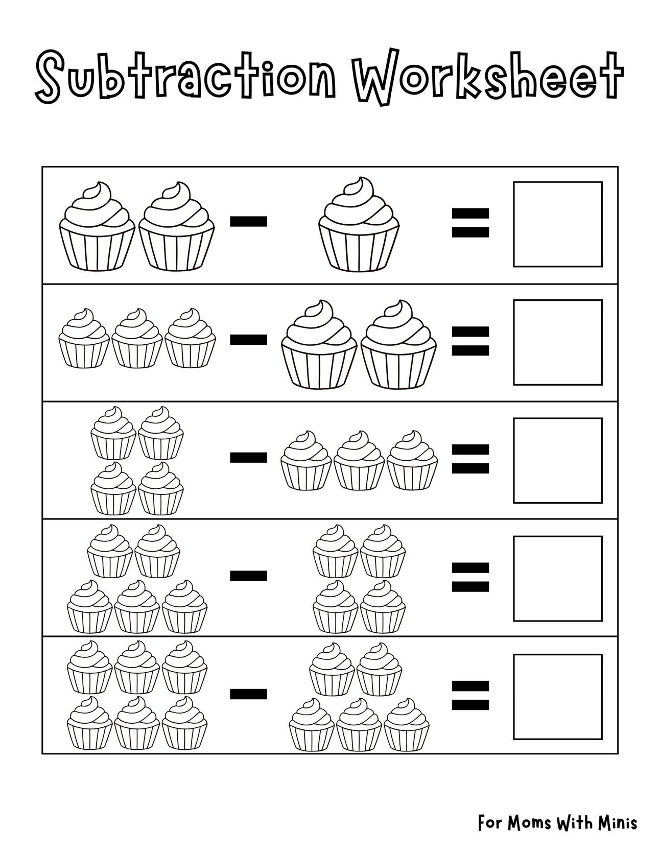 Cupcake Subtraction Worksheet