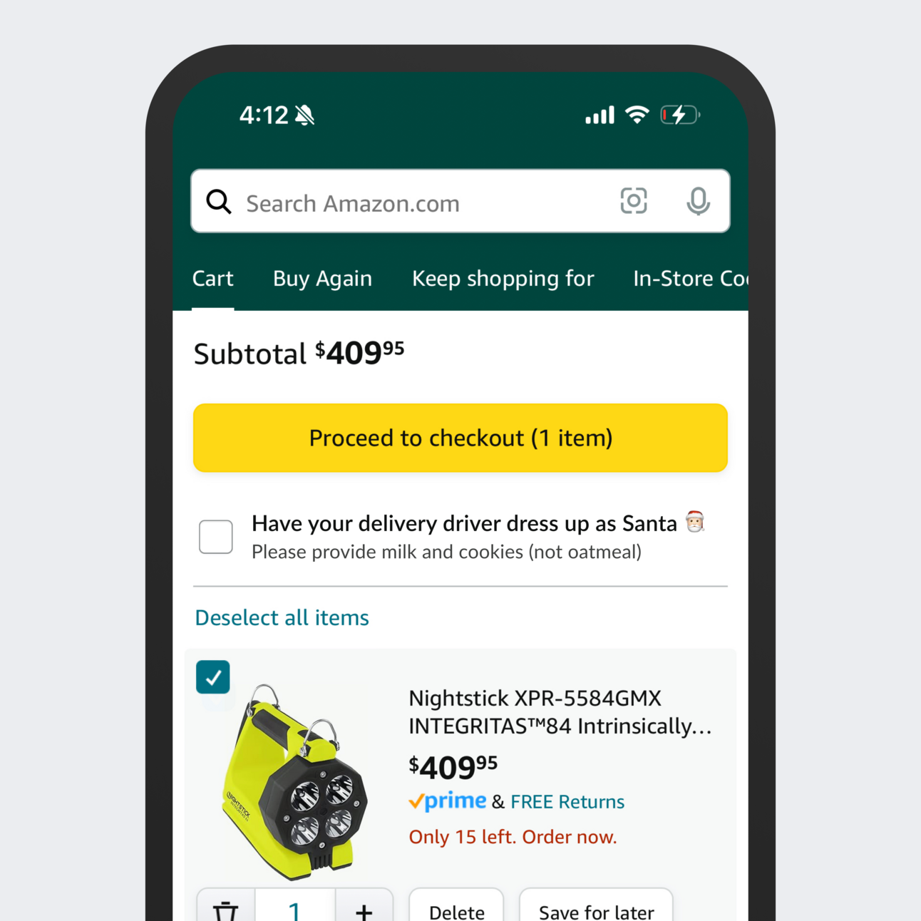 Amazon upsell for your driver to dress up as Santa