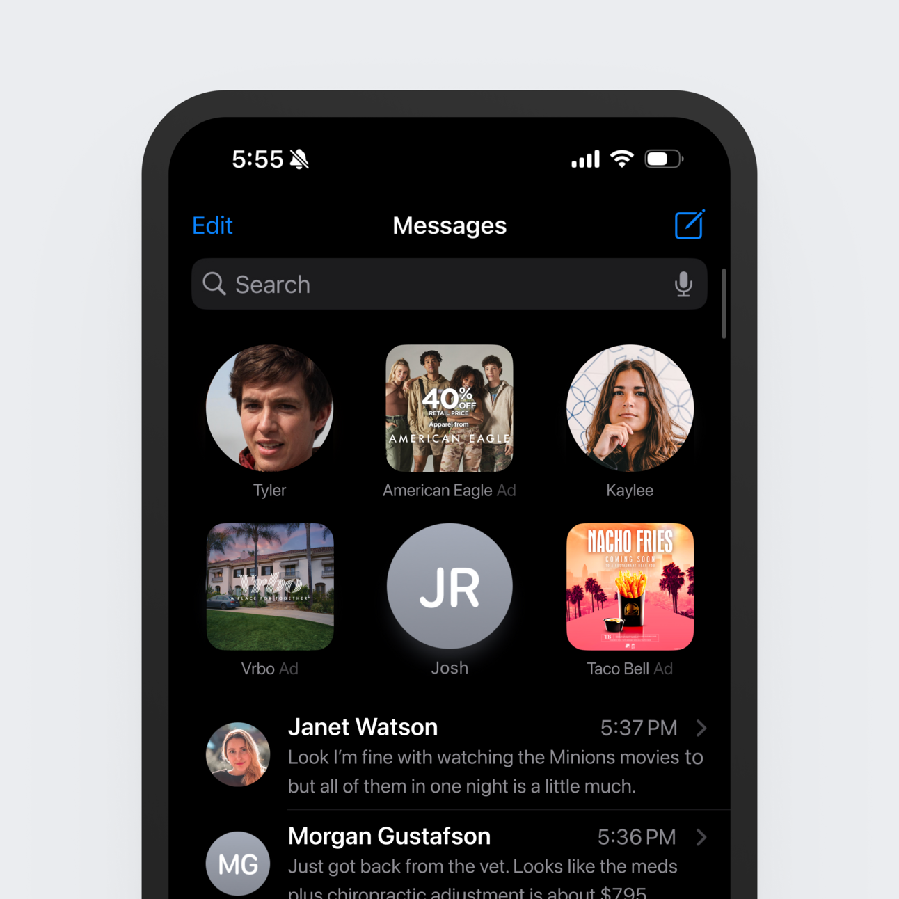 iMessage ads by pinned messages