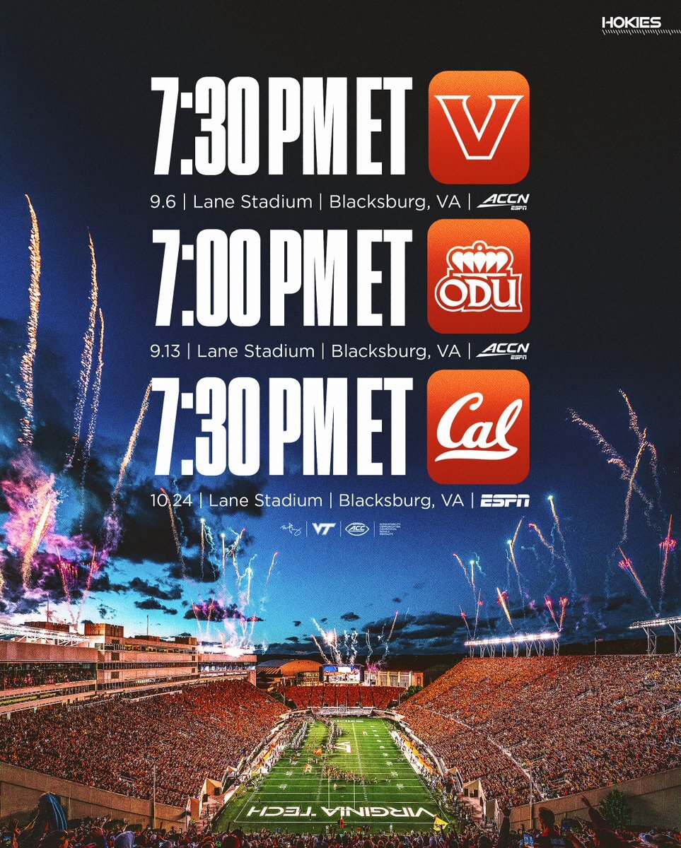 The game times and television designations for four Virginia Tech ...