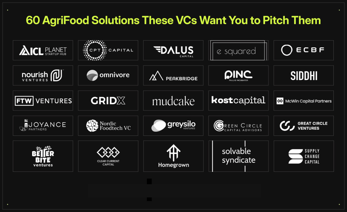 💸 60 AgriFood Solutions VCs want you to pitch them