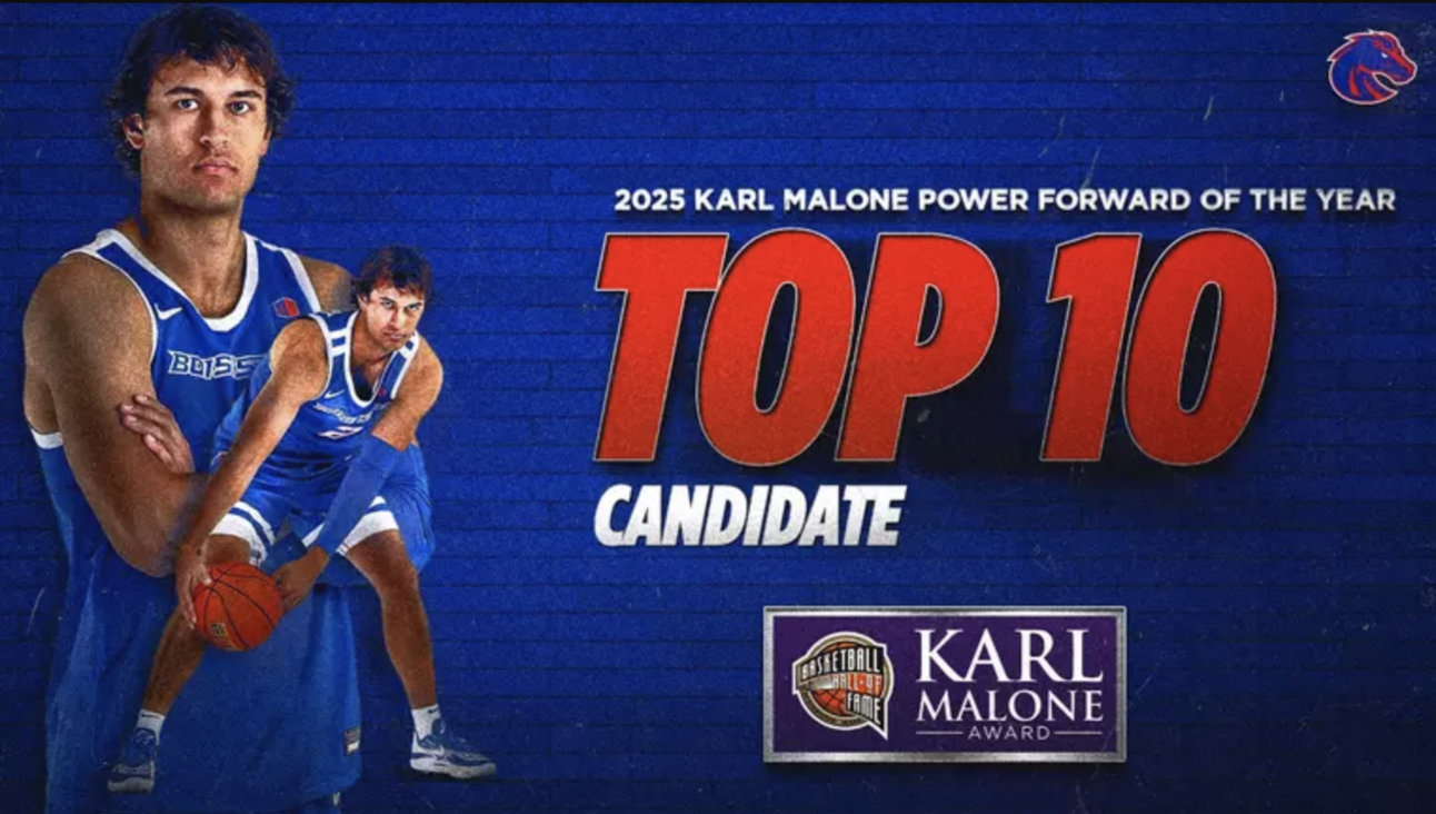 Boise State MBB forward Tyson Degenhart has been named to the 2025 Karl Malone Power Forward of ...