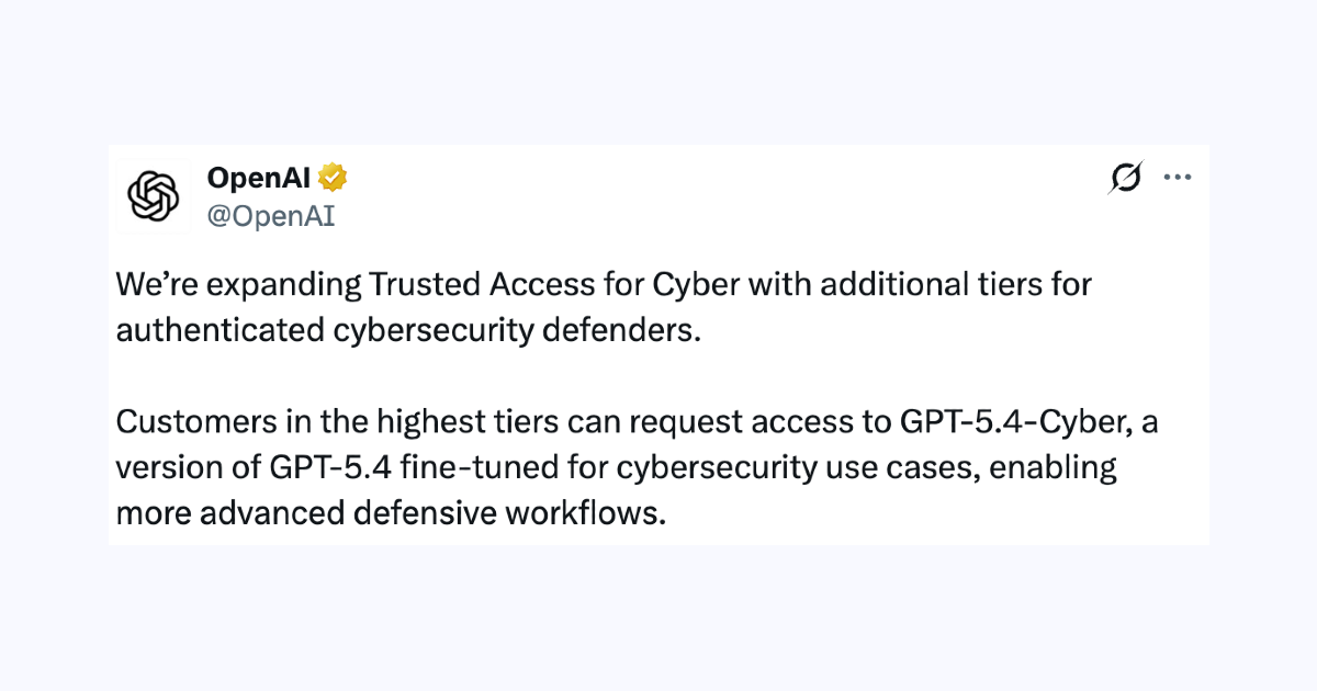 OpenAI releases GPT-5.4-Cyber to select users, challenging Anthropic’s ...
