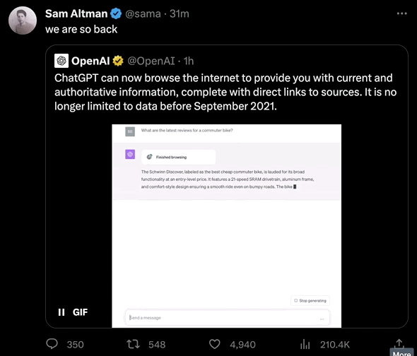 ChatGPT web browsing's glorious return