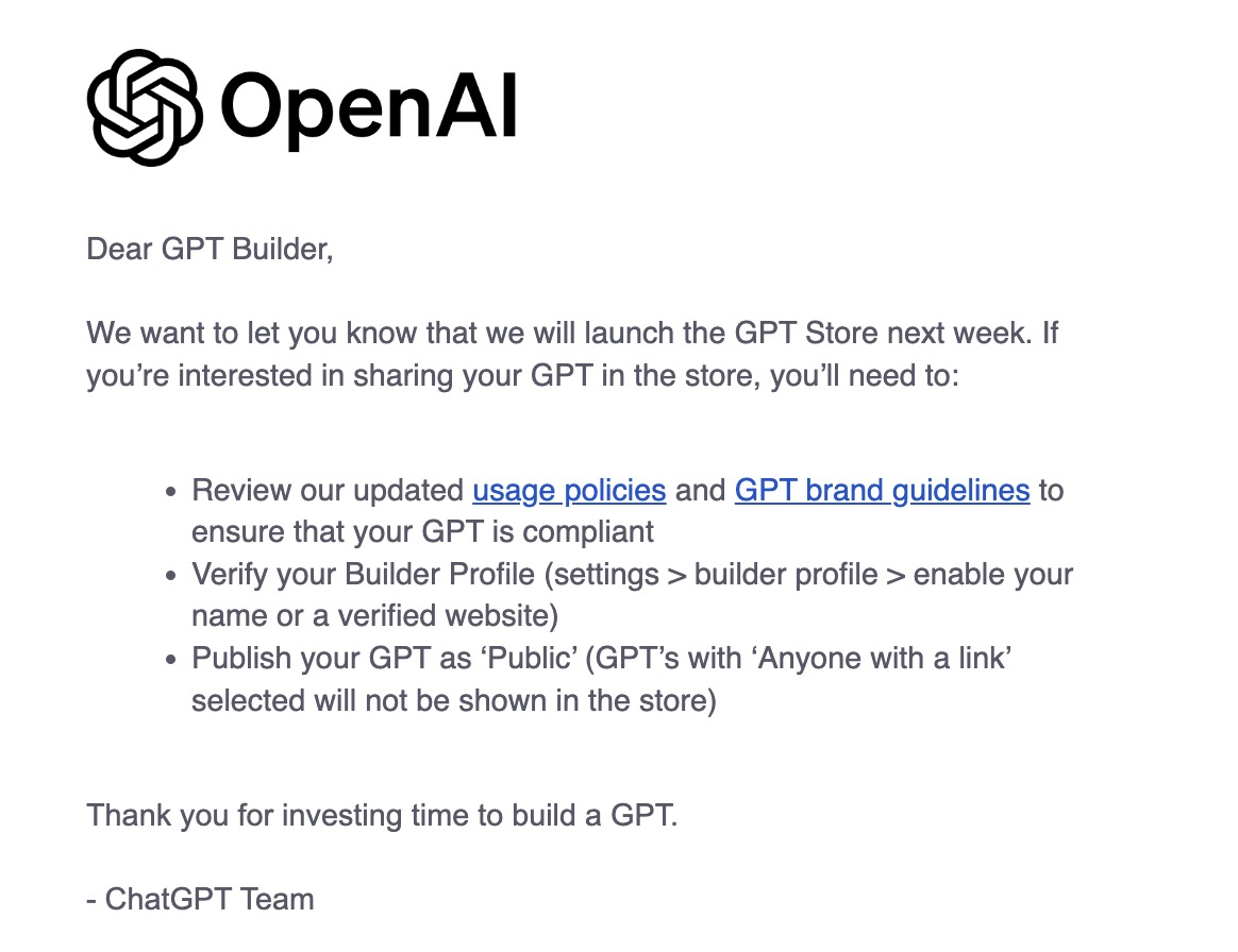 GPT app store launching next week