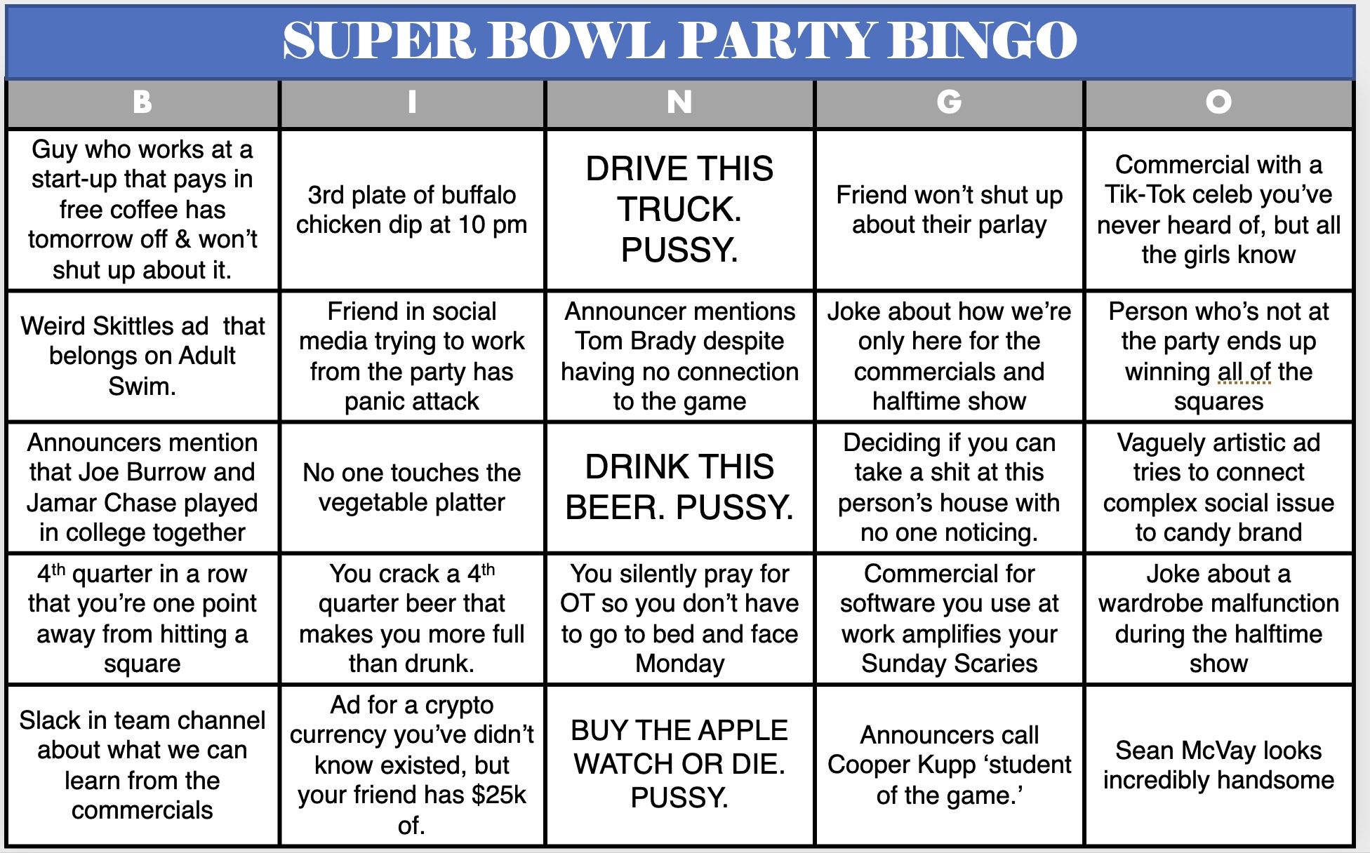 Super Bowl Bingo Boxes