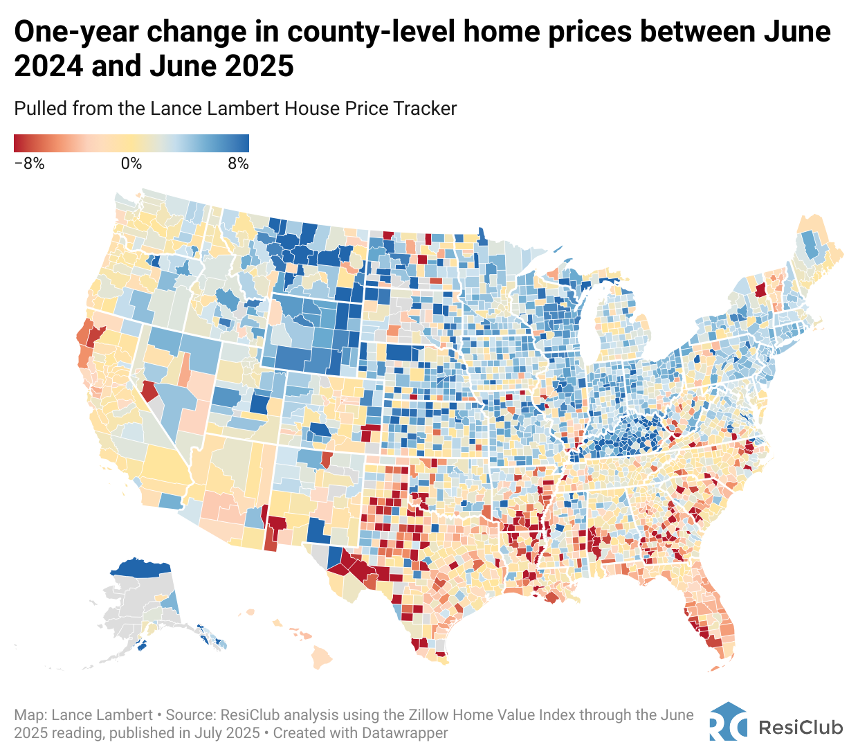 Monthly home price analysis spanning over 800 metros and 3,000 counties
