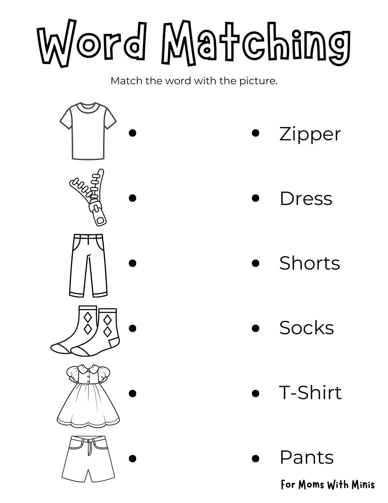 Clothes Vocabulary Word Matching
