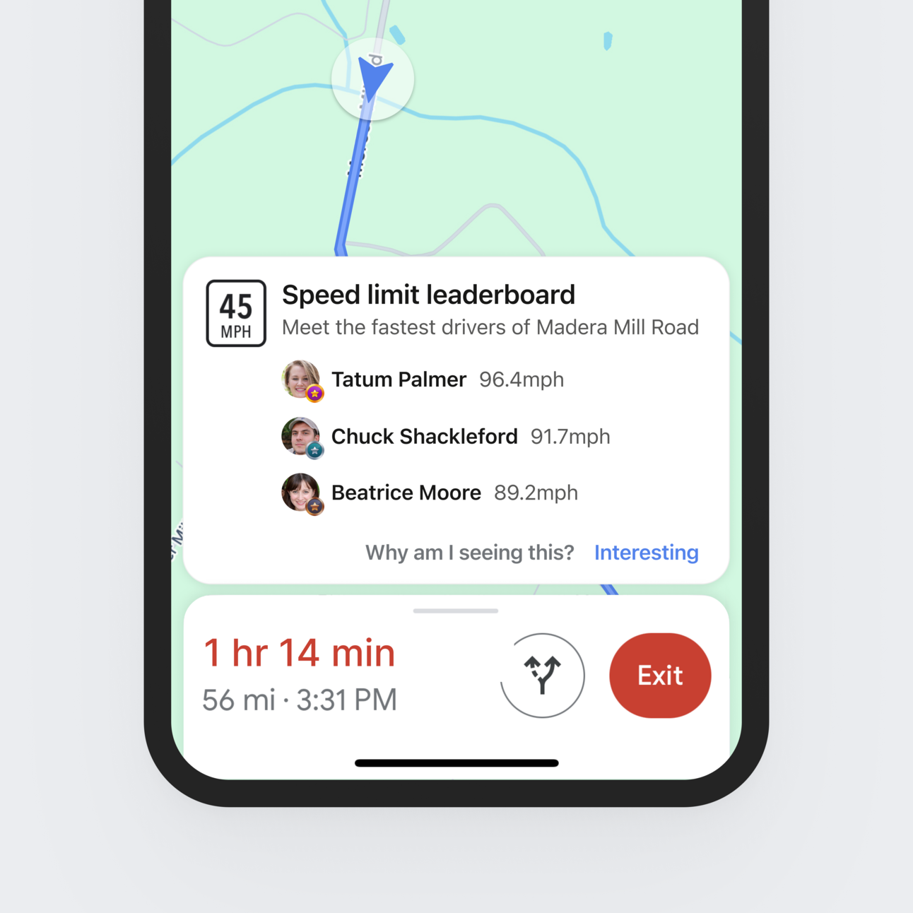 Google Maps speed limit leaderboard
