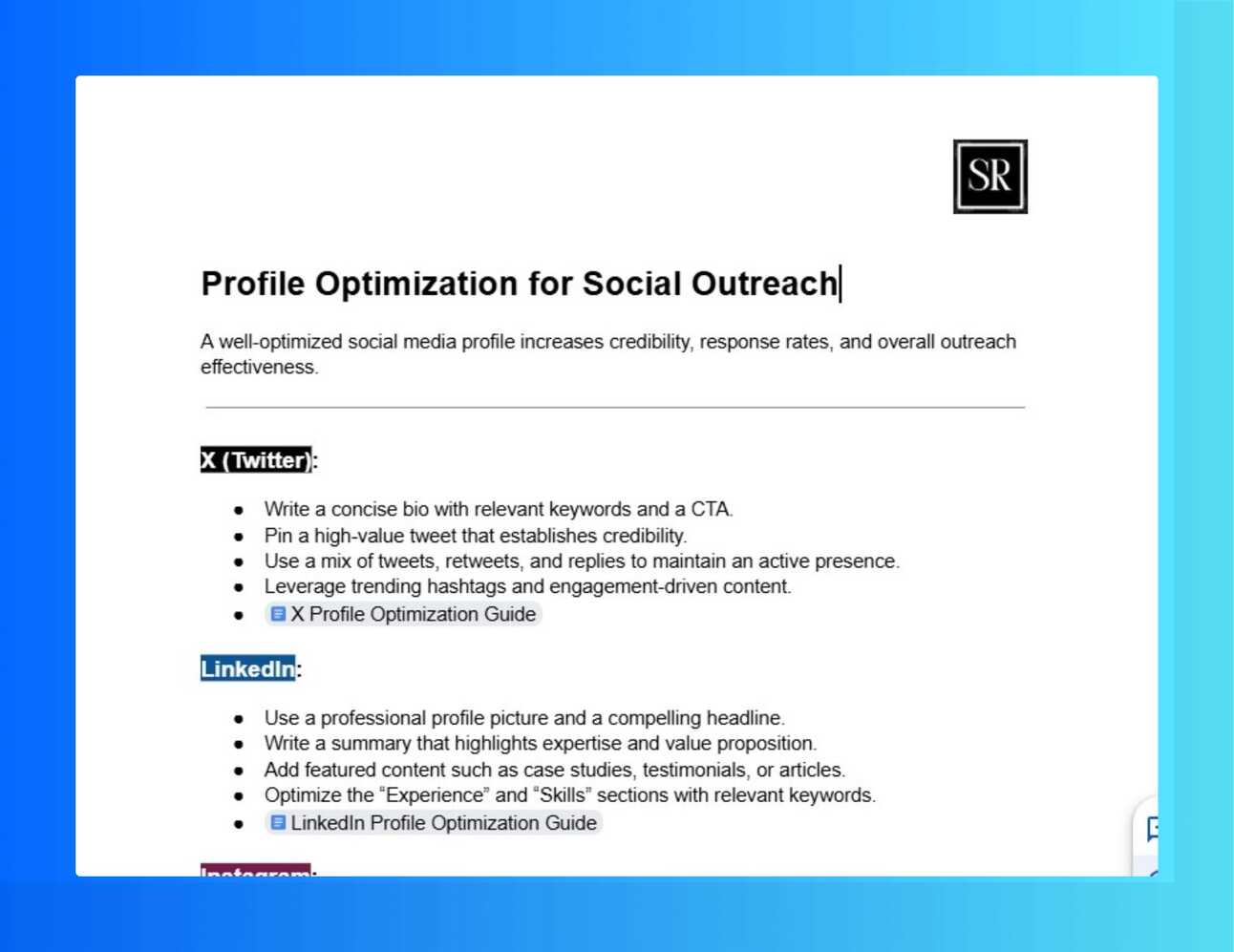 Profile Optimization for Social Outreach