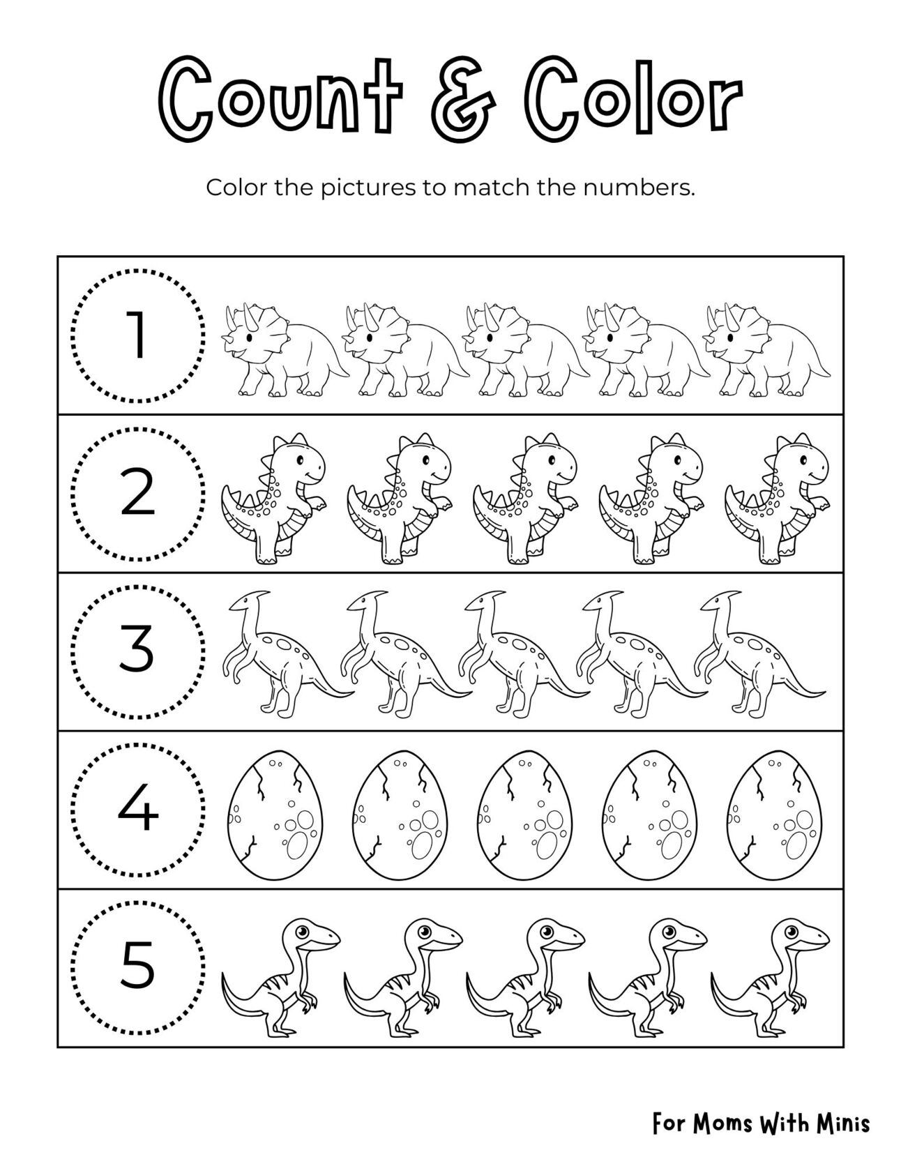 Count And Color The Dinosaurs
