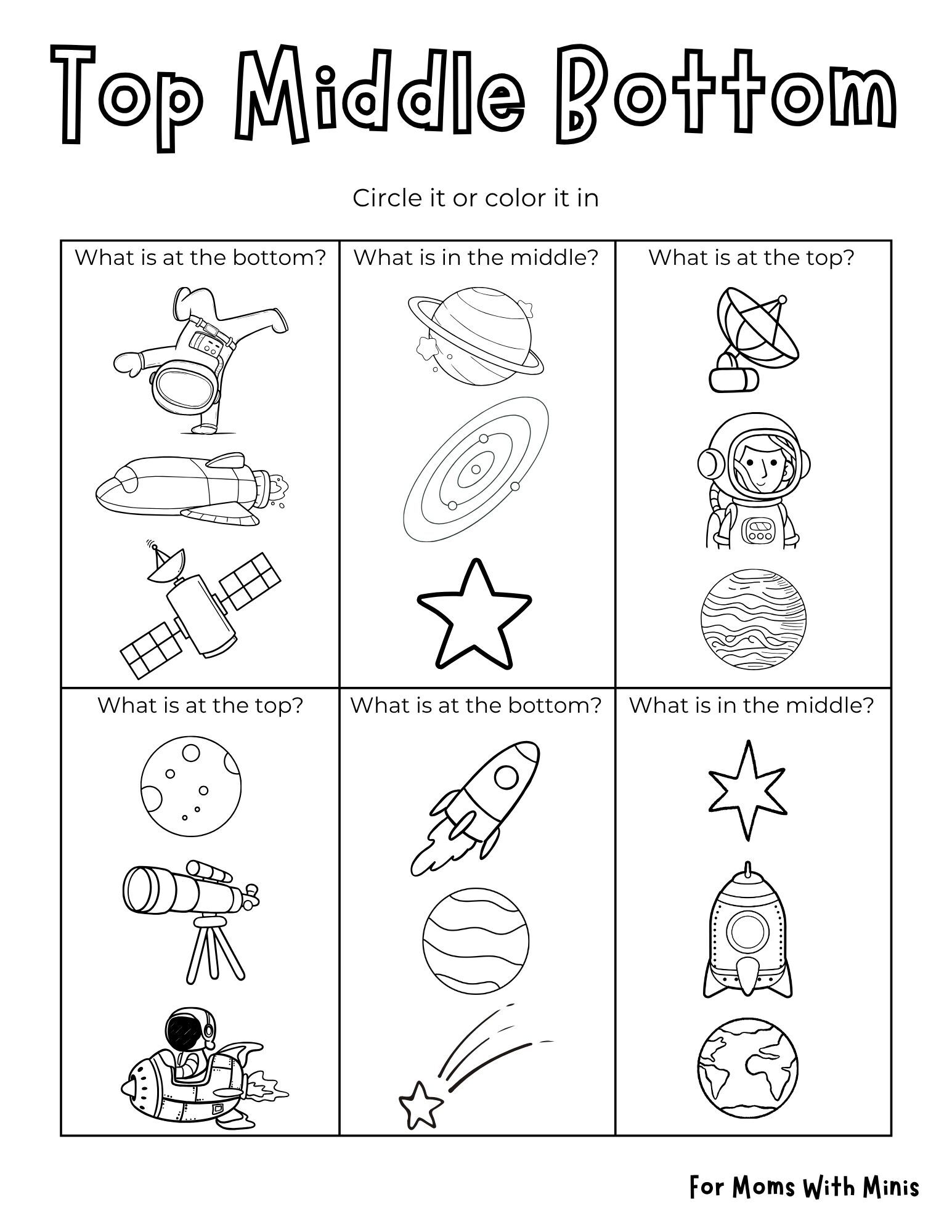 Space Themed Top Middle Bottom