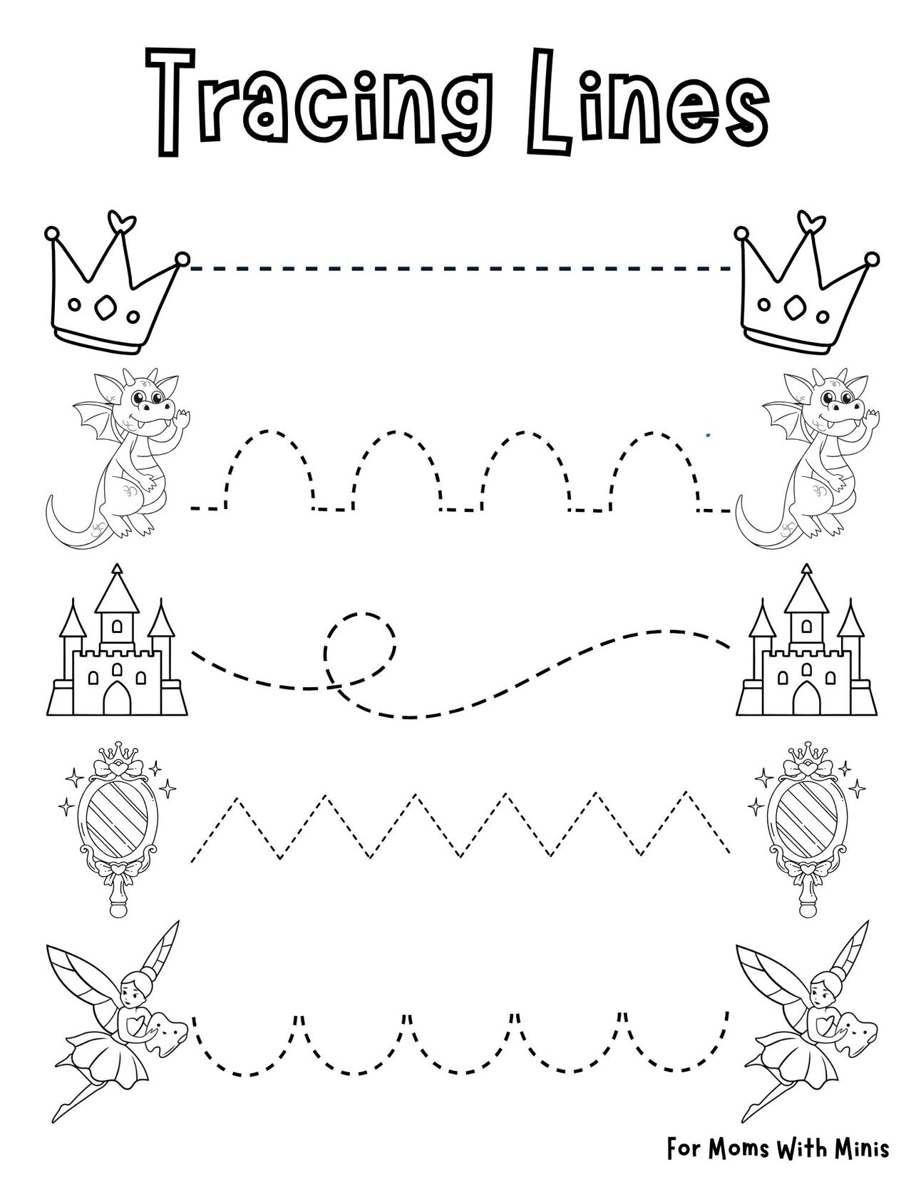 Fairy Tale Tracing Lines Worksheet