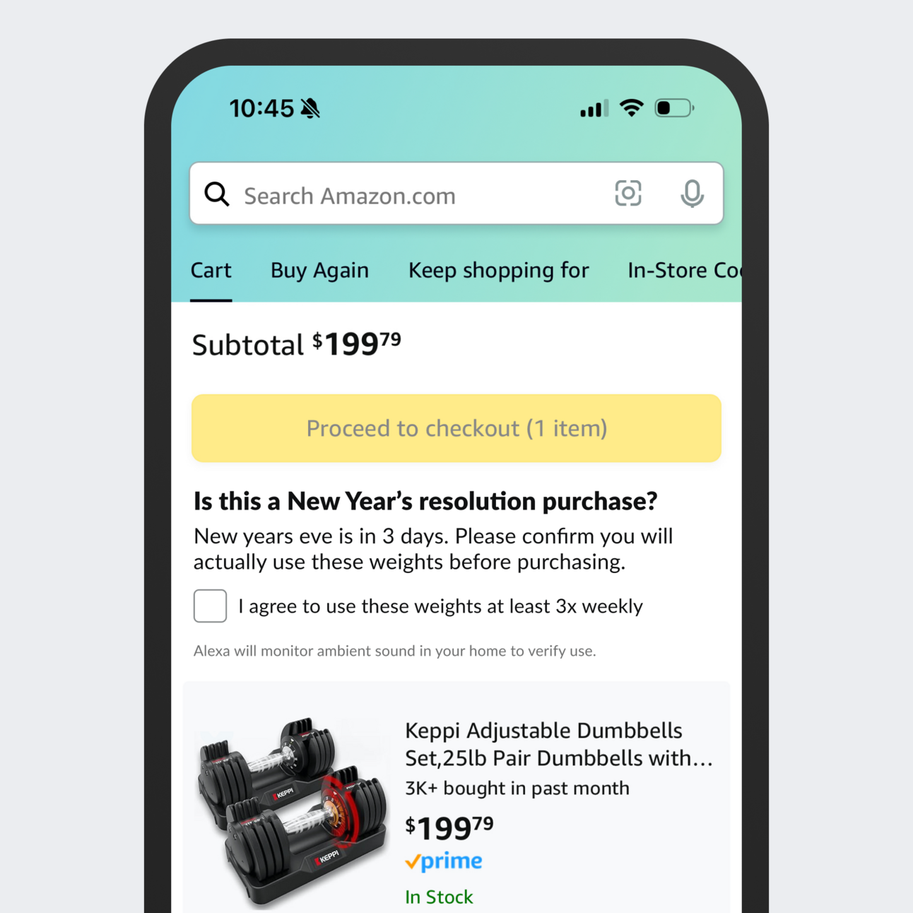 Amazon new years resolution confirmation
