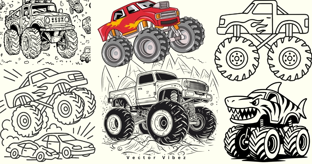 🚚 Monster Truck Coloring Book: 25 Epic Vehicle Pages!