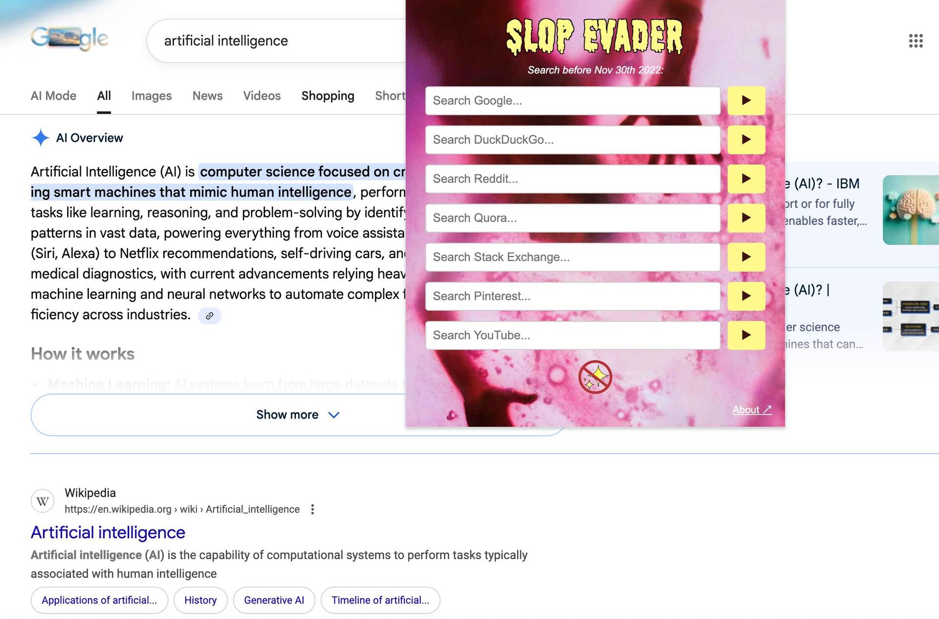 "Slop Evader" web browser launches