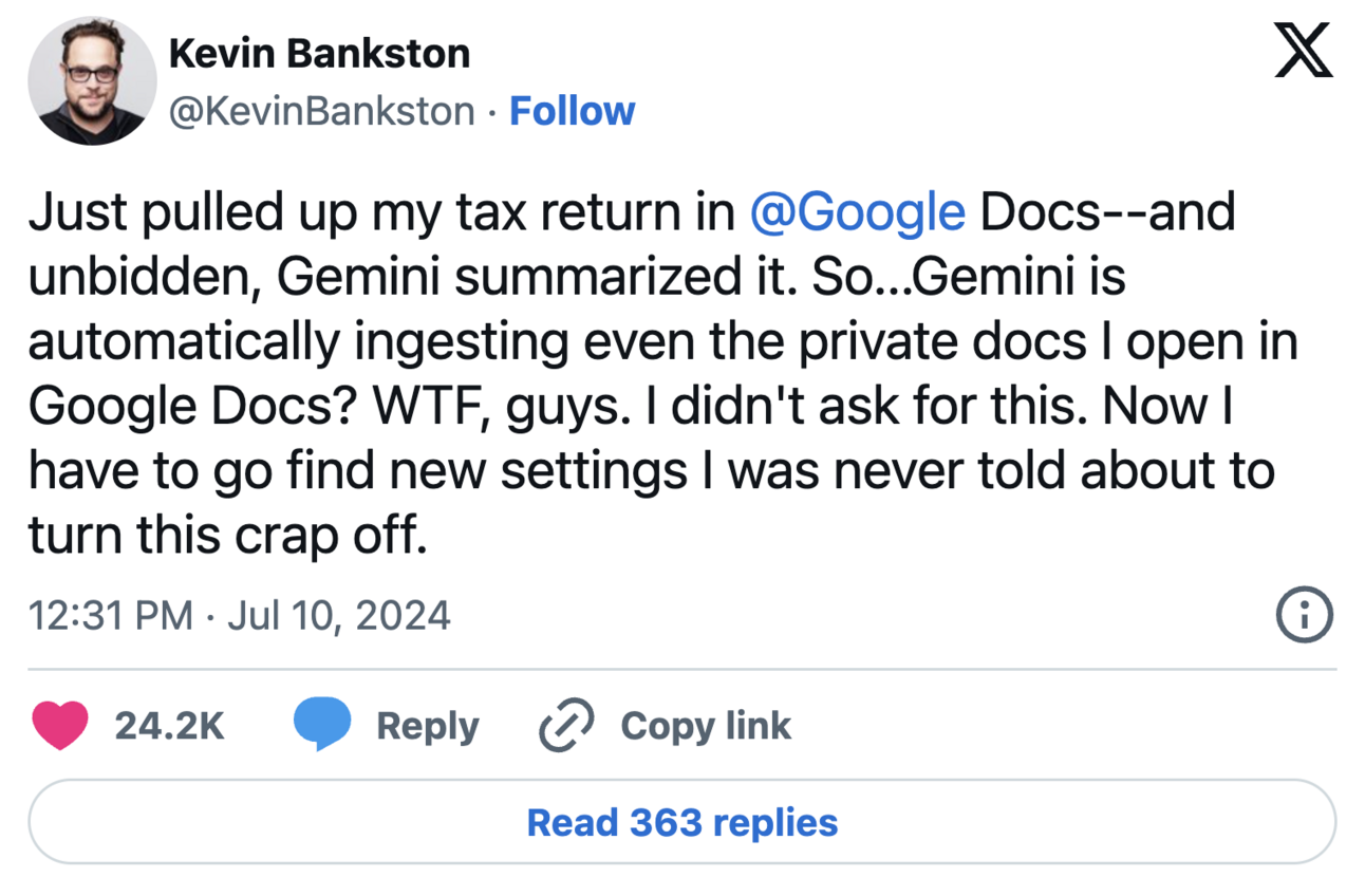 Google Gemini scans private documents without consent