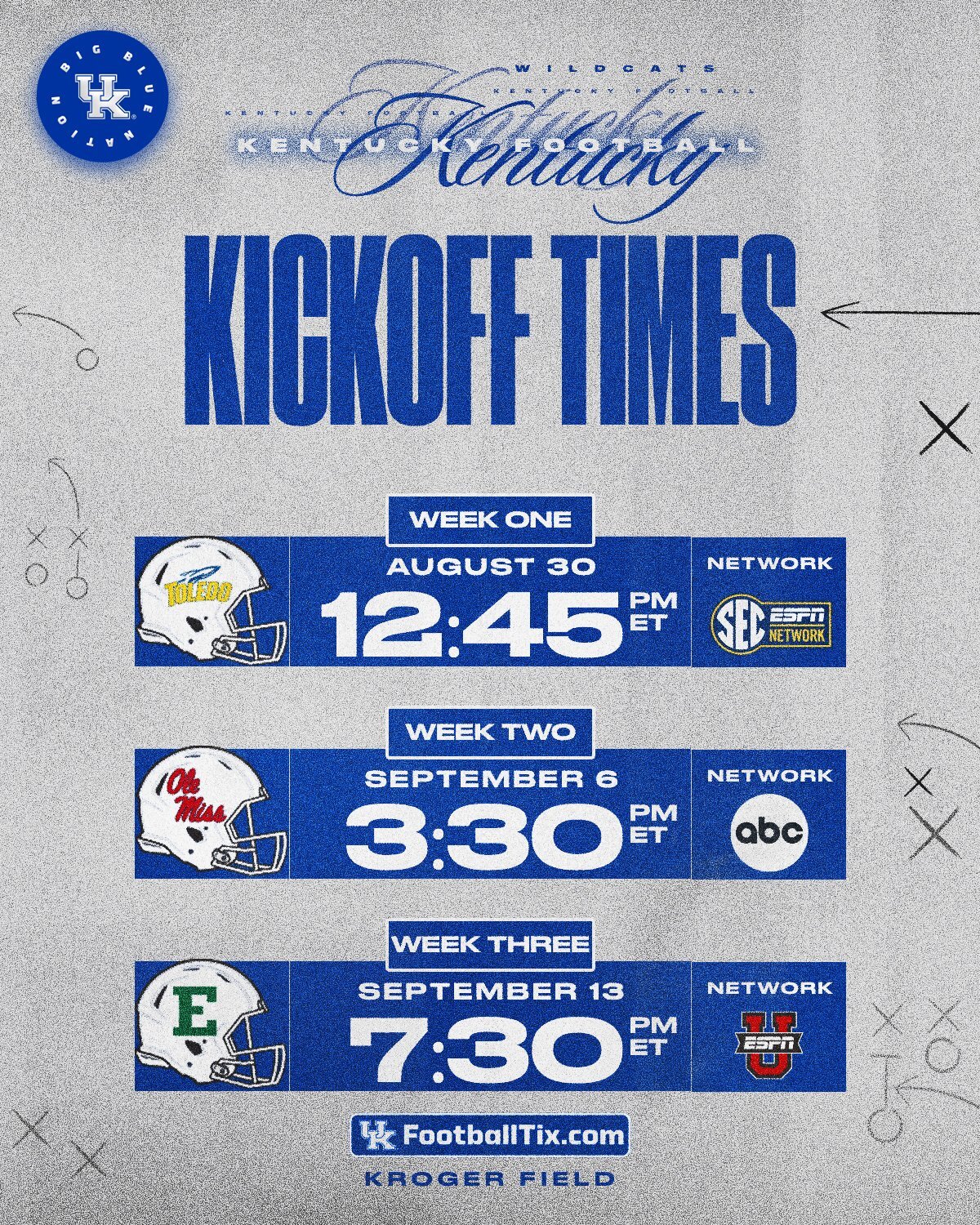 Game times and television designations for Kentucky Wildcats football ...