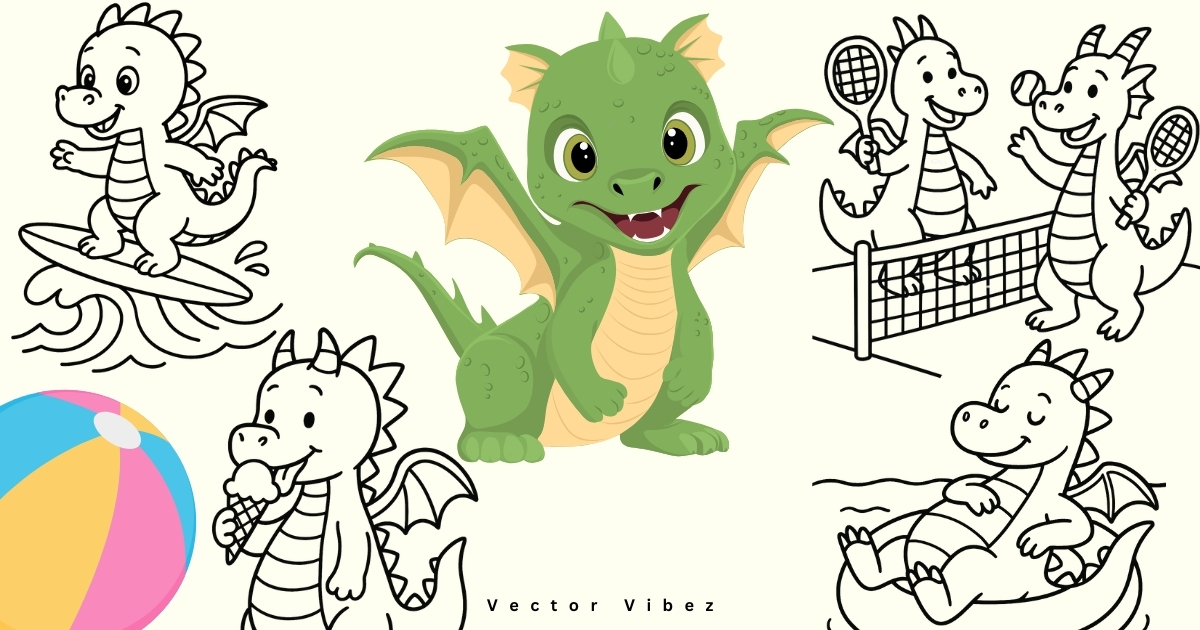 🐉☀️ Summer Dragons Coloring: Cool & Playful Pages! 🖍️