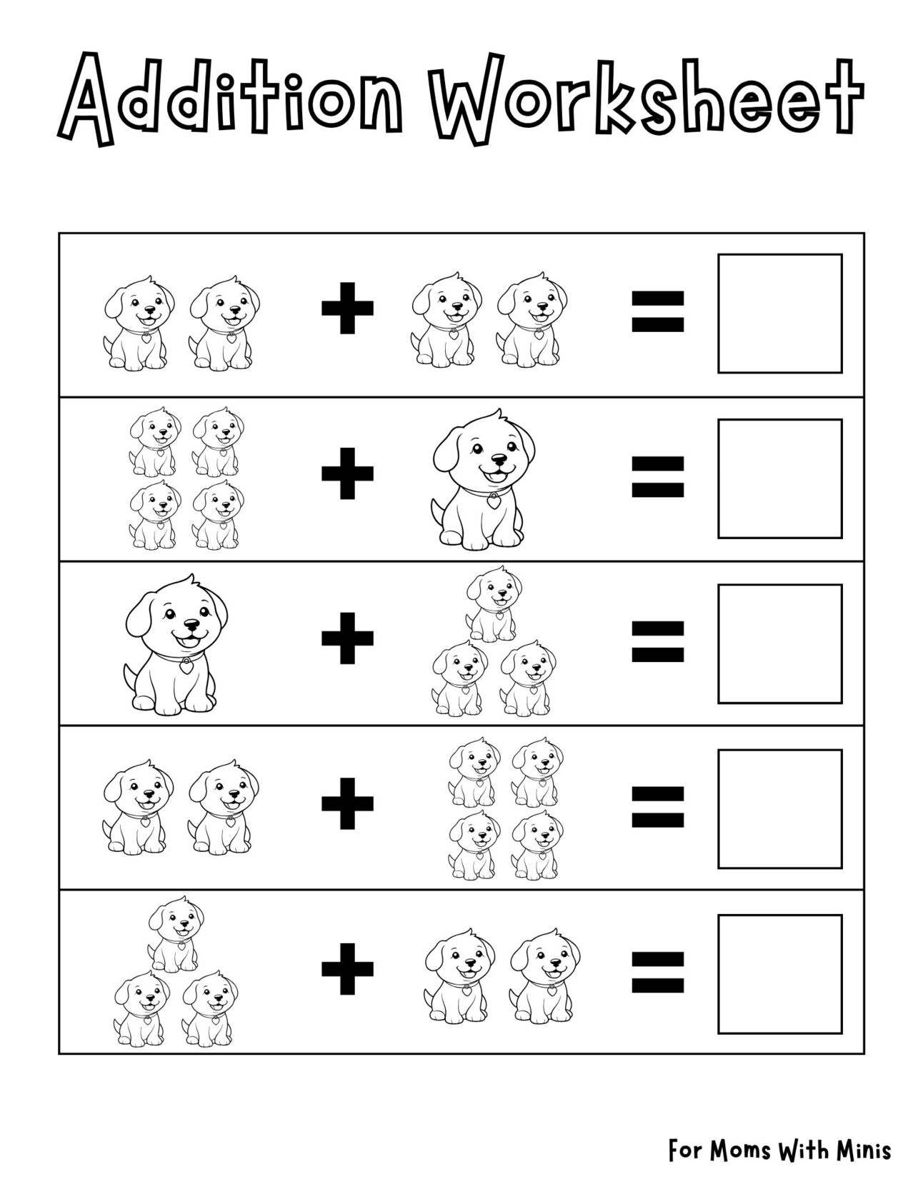 Addition Worksheet With Puppies