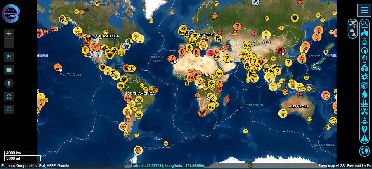 Un mapa en tiempo real de los desastres naturales y artificiales del planeta