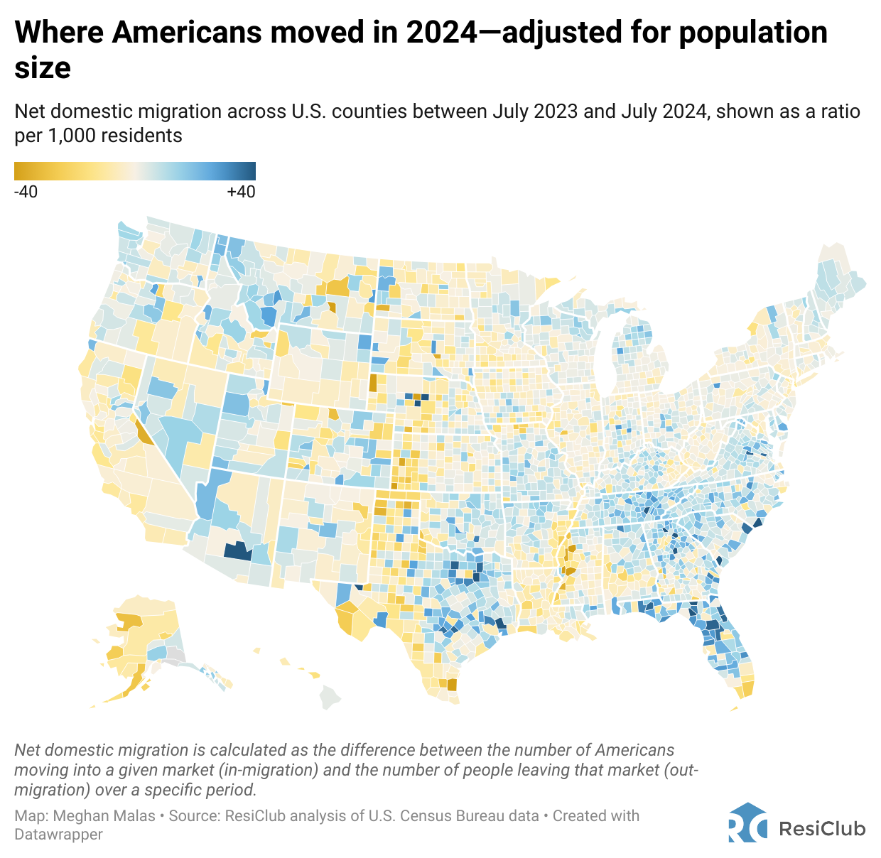 Net domestic migration in 800+ metros and 3,000+ counties