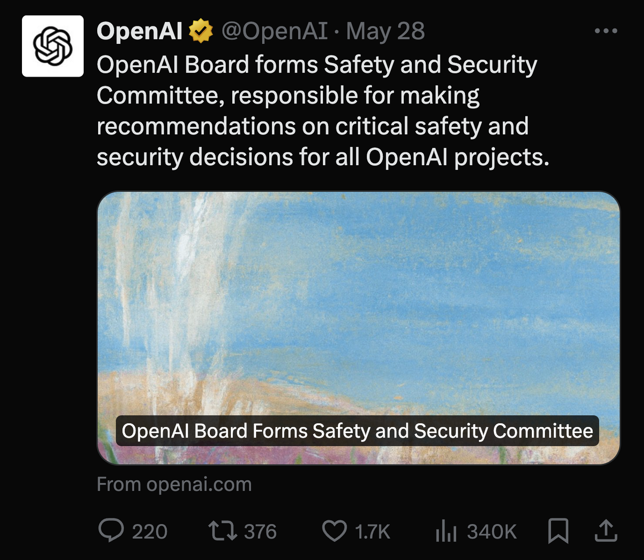 OpenAI announced its new Safety and Security Committee.