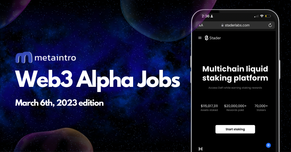 ☕ Web3 Jobs & Stader Labs Open Roles