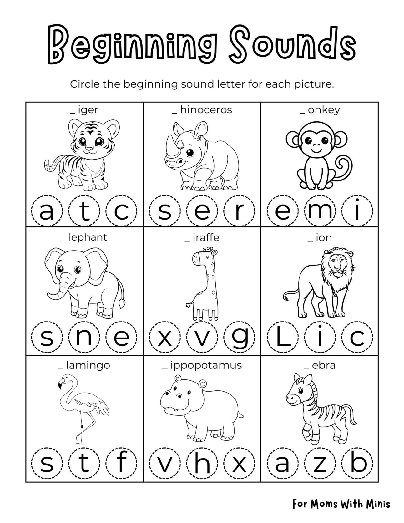 Beginning Sounds With Zoo Animals