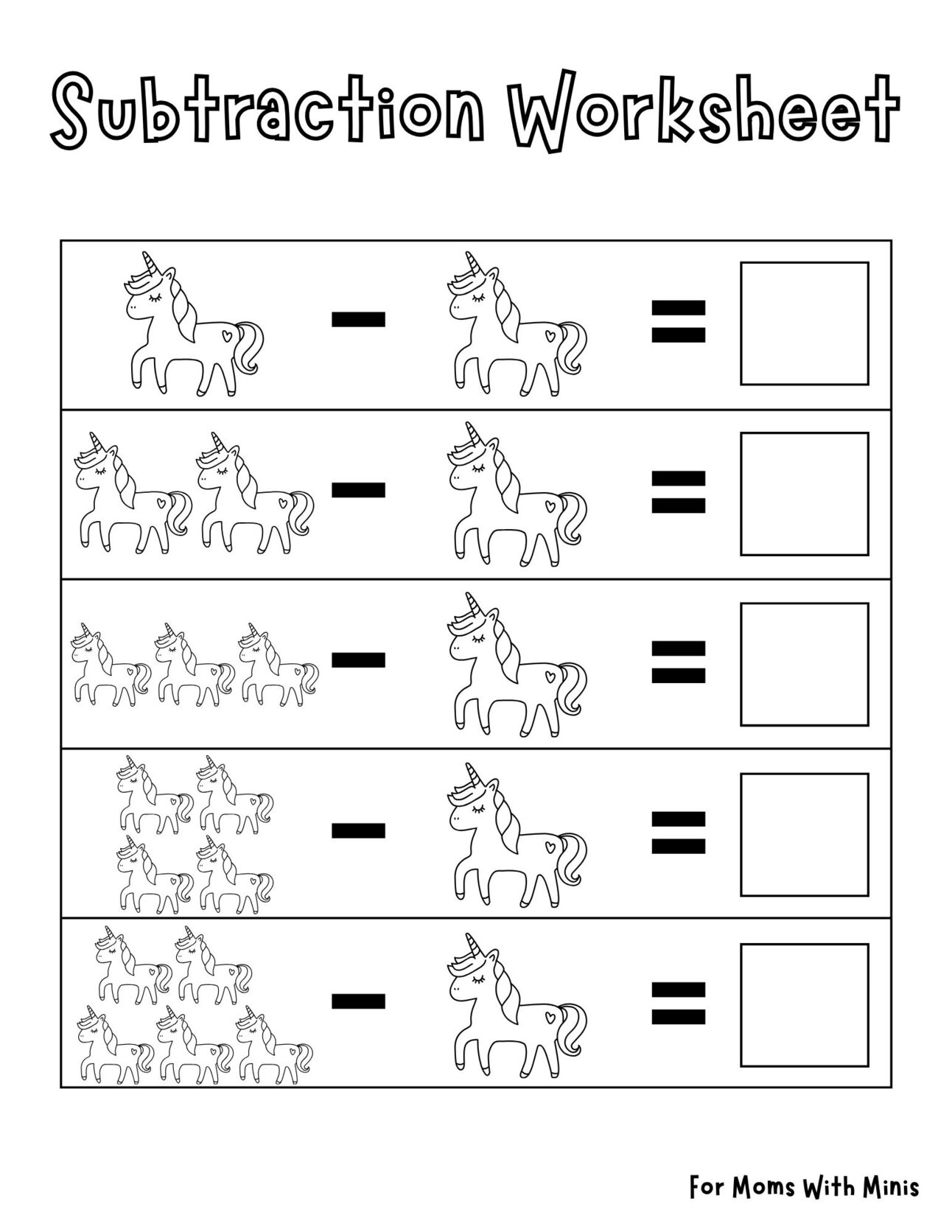 Unicorn Subtraction Worksheet